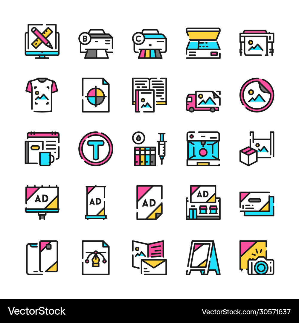 Typography symbols color linear icon set Vector Image