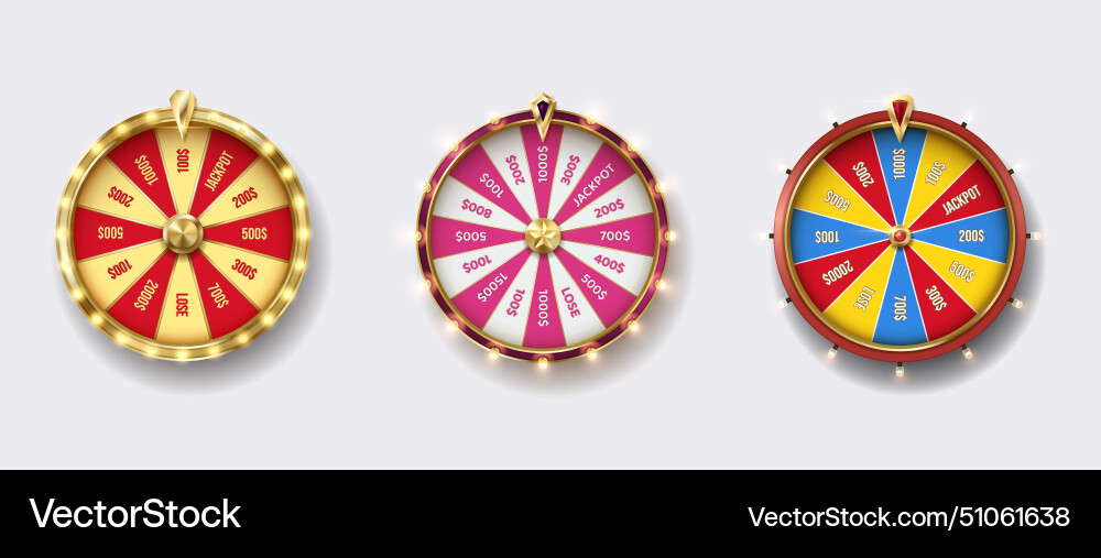 Fortune wheels colorful realistic set Royalty Free Vector
