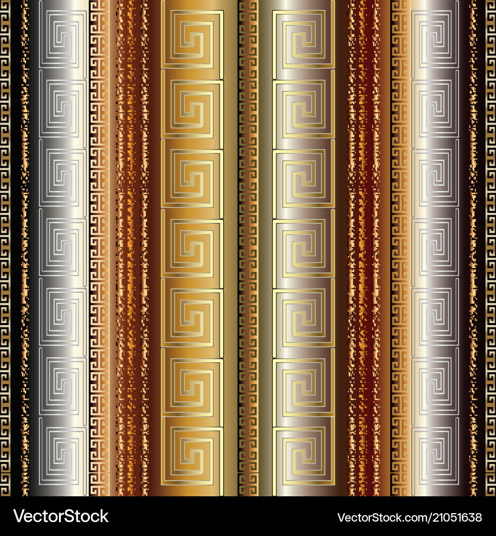 Gold 3d striped greek seamless border pattern Vector Image