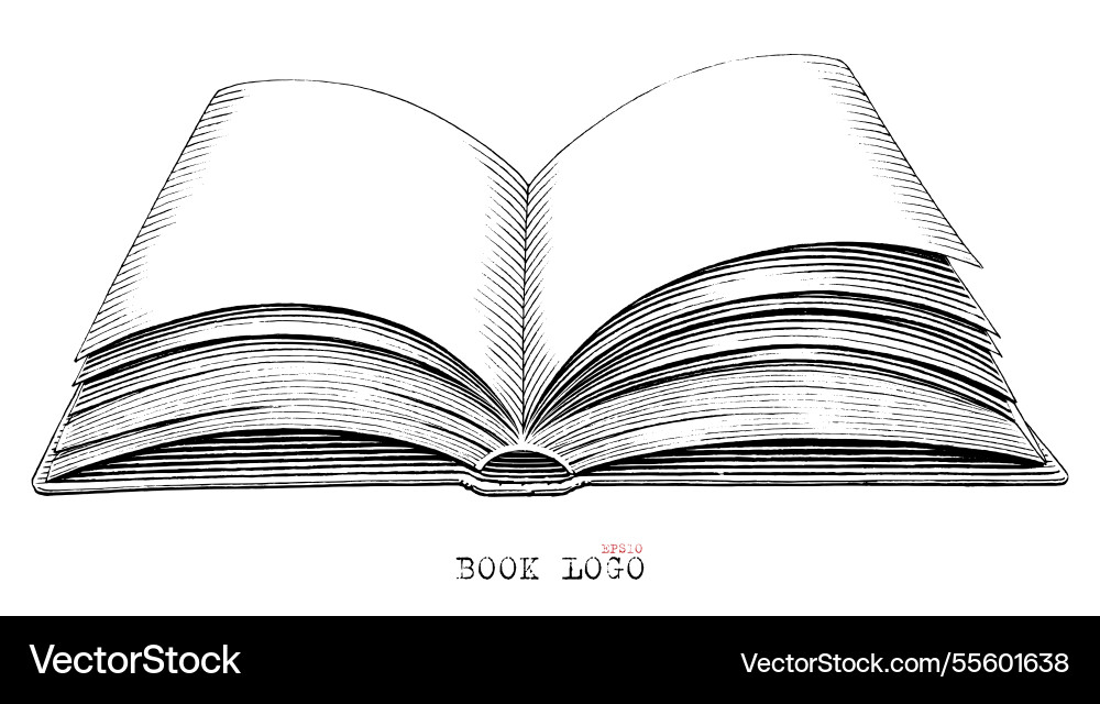Open book hand draw vintage engraving style black Vector Image Open book hand draw vintage engraving style black Vector Image