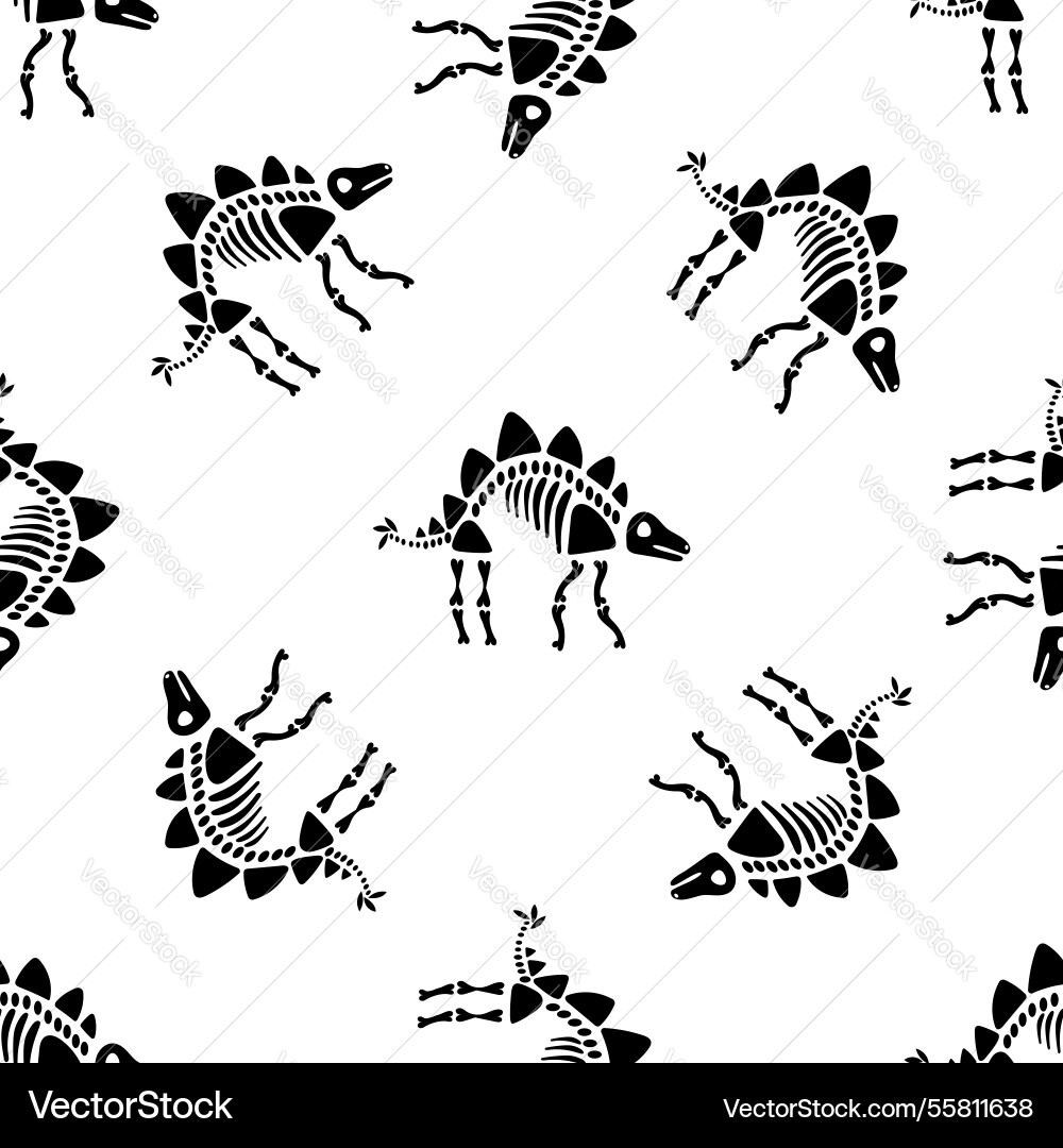 Stegosaurus dinosaur skeleton seamless pattern Vector Image