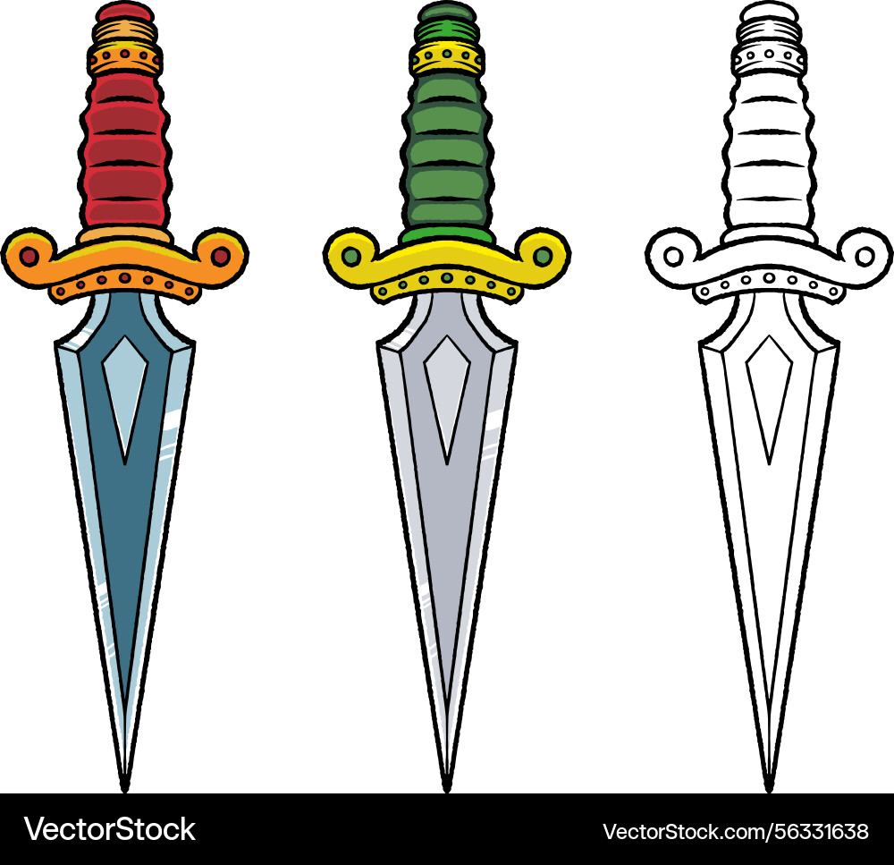 Tattoo flash of three classic daggers with bright Vector Image