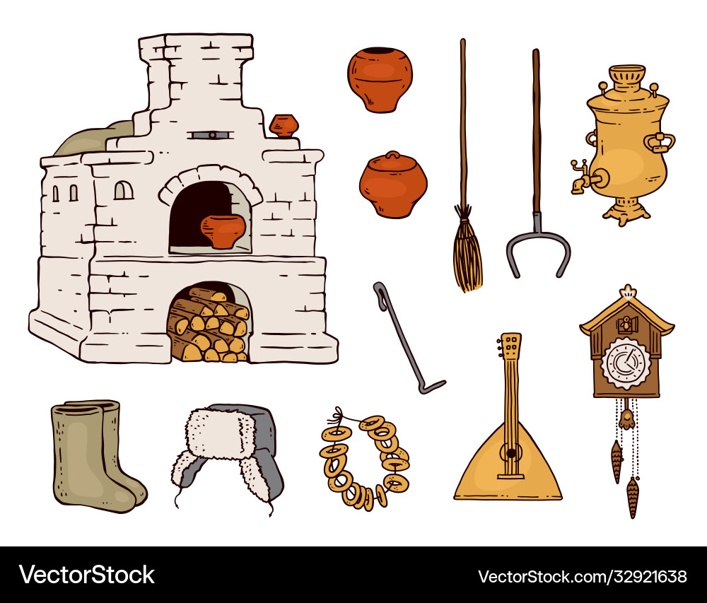 Traditional old russian object drawing set Vector Image