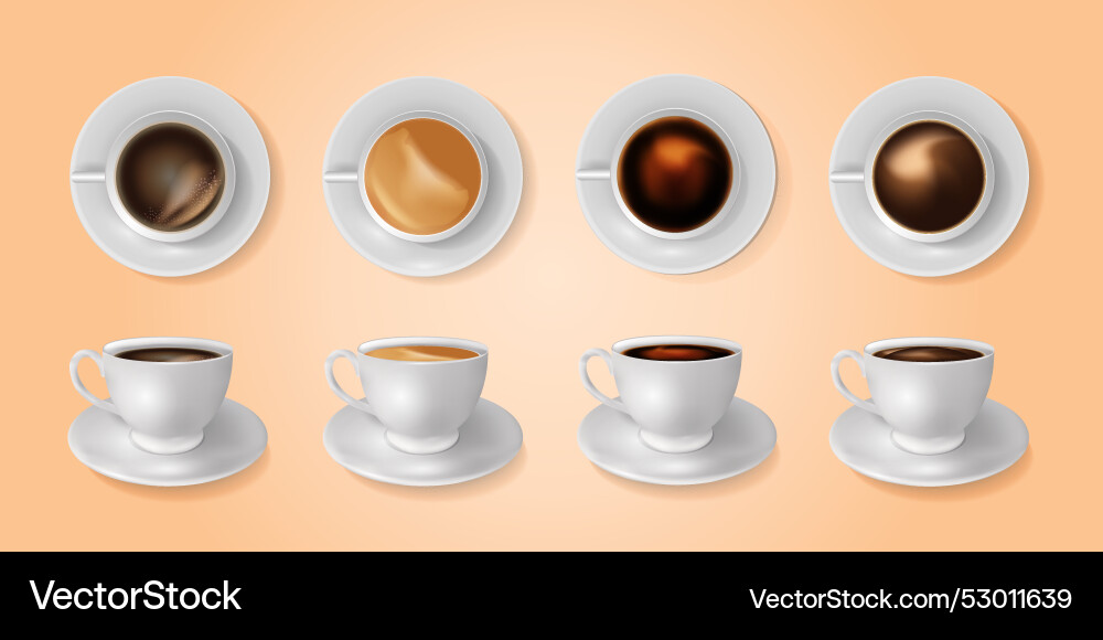 3d coffee mug top and side view realistic black Vector Image
