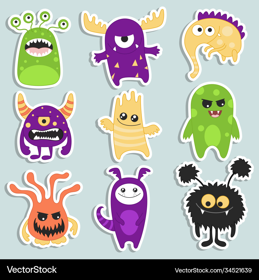 Funny monsters stickers Royalty Free Vector Image