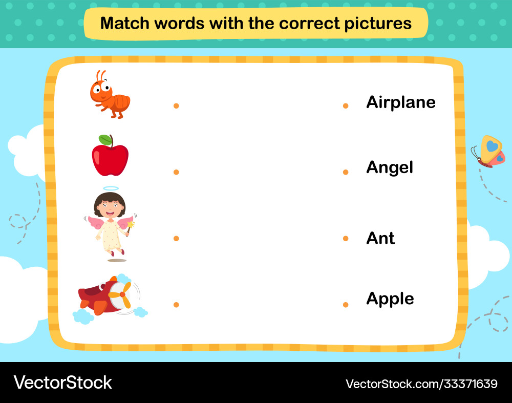 Match words with correct pictures Royalty Free Vector Image
