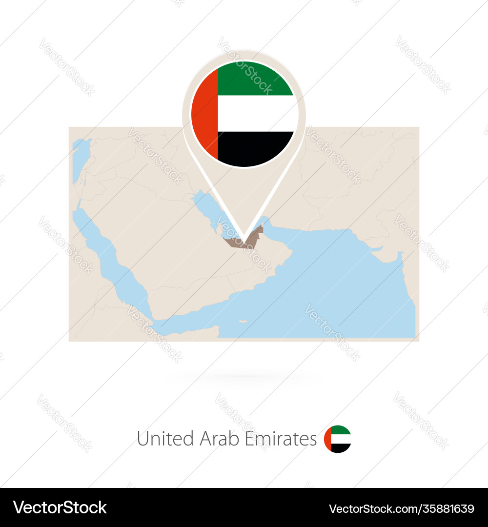 Rectangular map united arab emirates with pin Vector Image