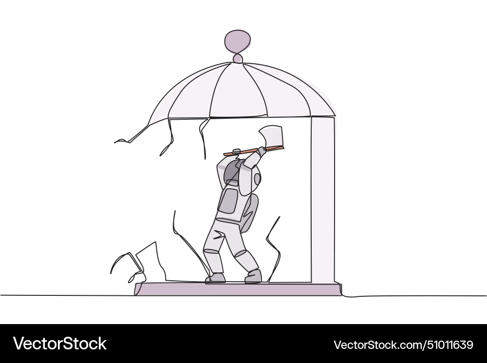 Single one line drawing young astronaut trapped Vector Image