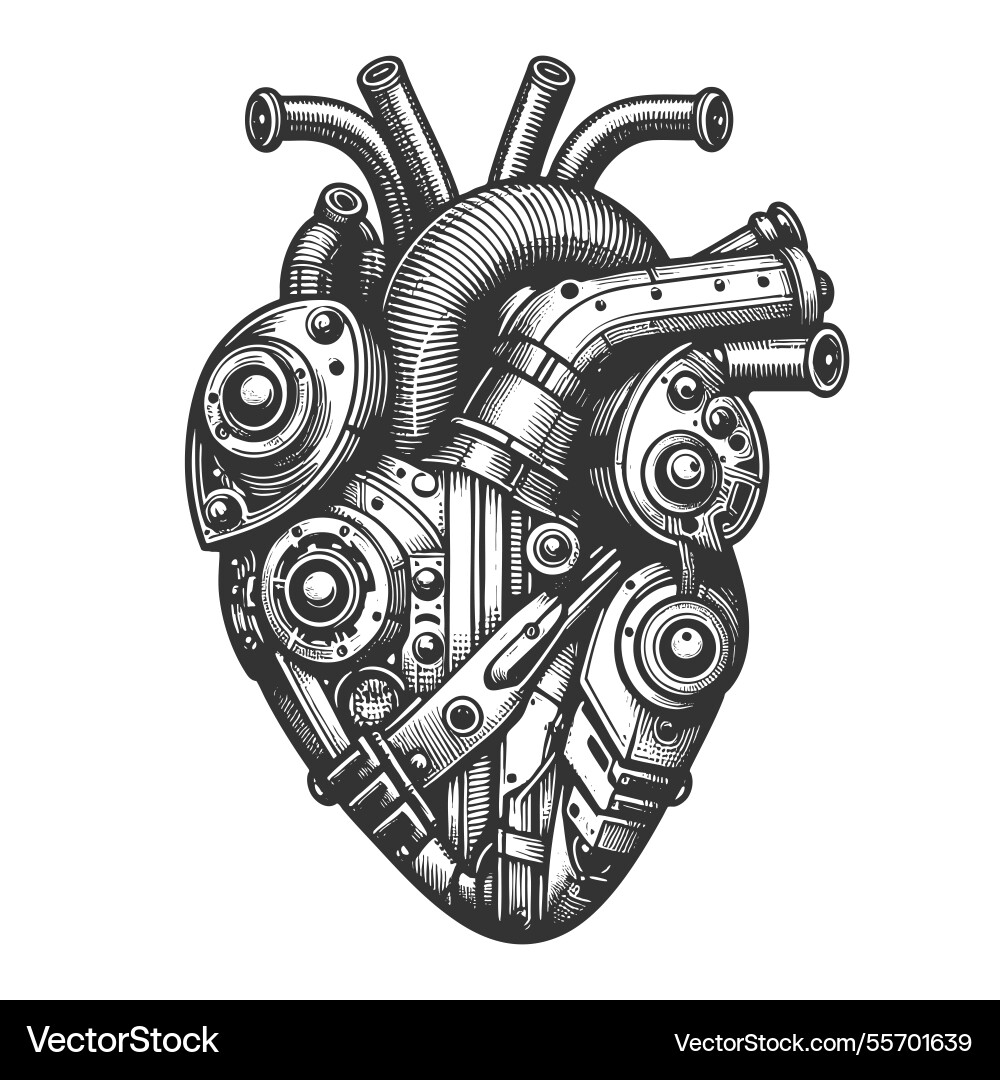 Steampunk mechanical heart engraving Royalty Free Vector