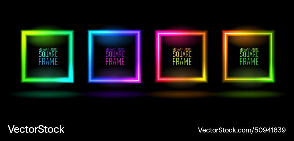 Vibrant color neon glowing light square frame Vector Image