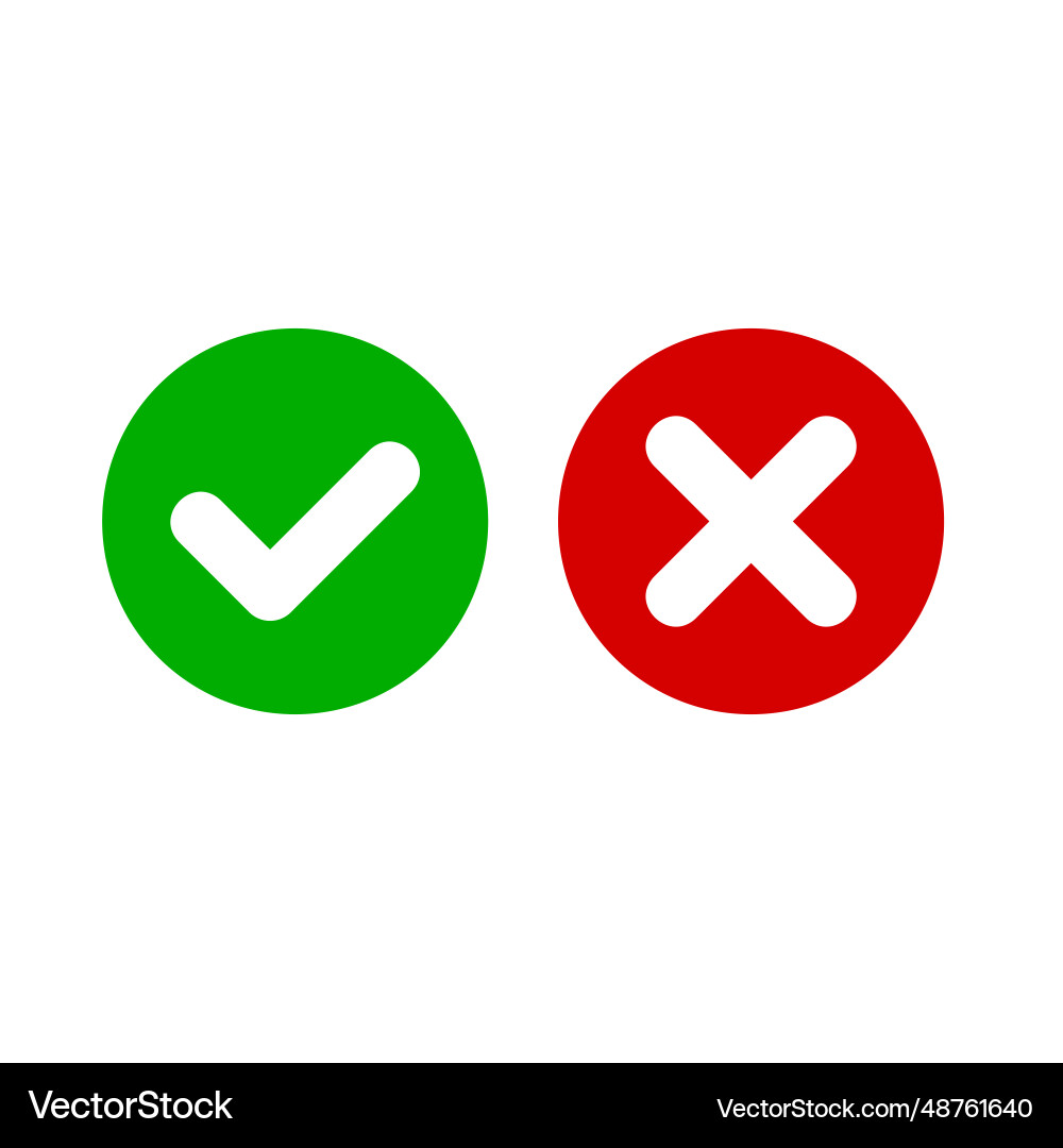 Cross and check mark icons on white background Vector Image