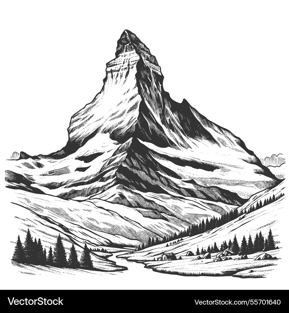 Matterhorn mountain engraving Royalty Free Vector Image