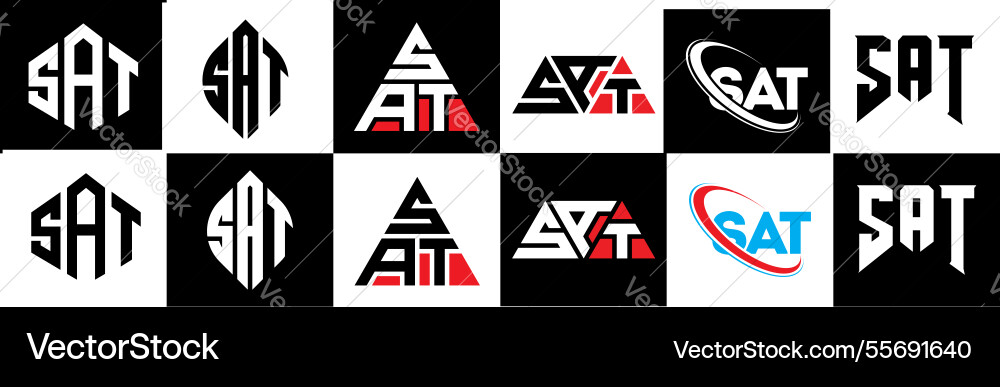 Sat letter logo design in six style sat polygon Vector Image