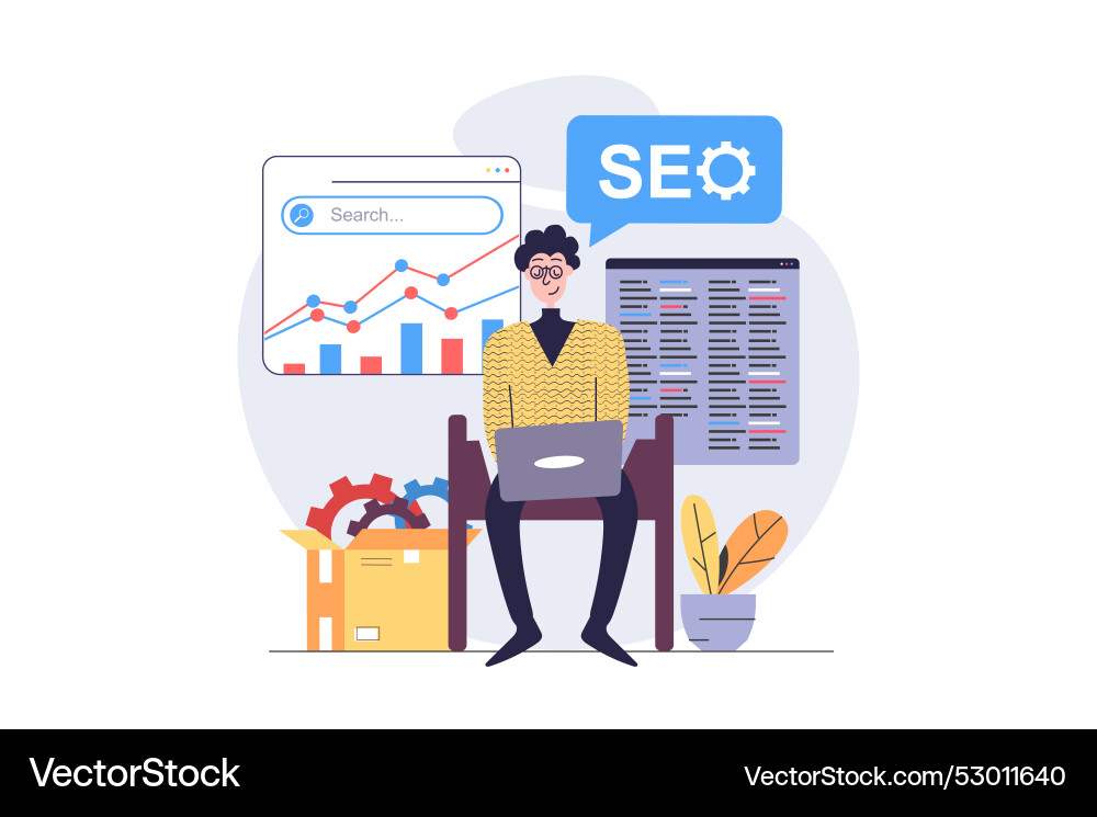 Seo optimization concept in modern flat design Vector Image