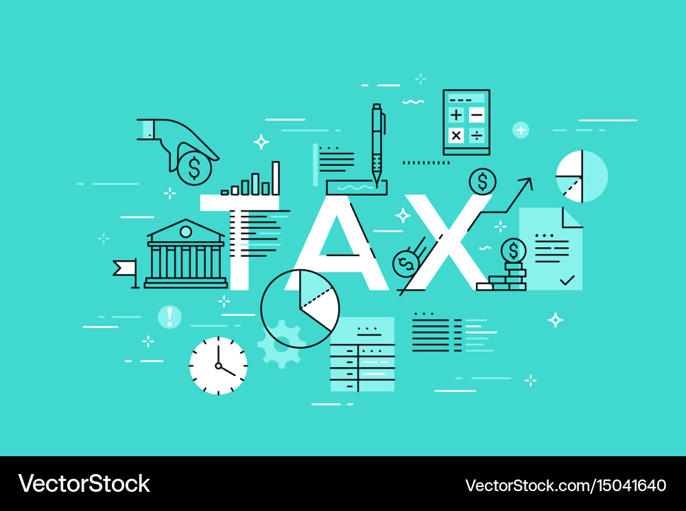 Thin line flat design banner for tax web page Vector Image