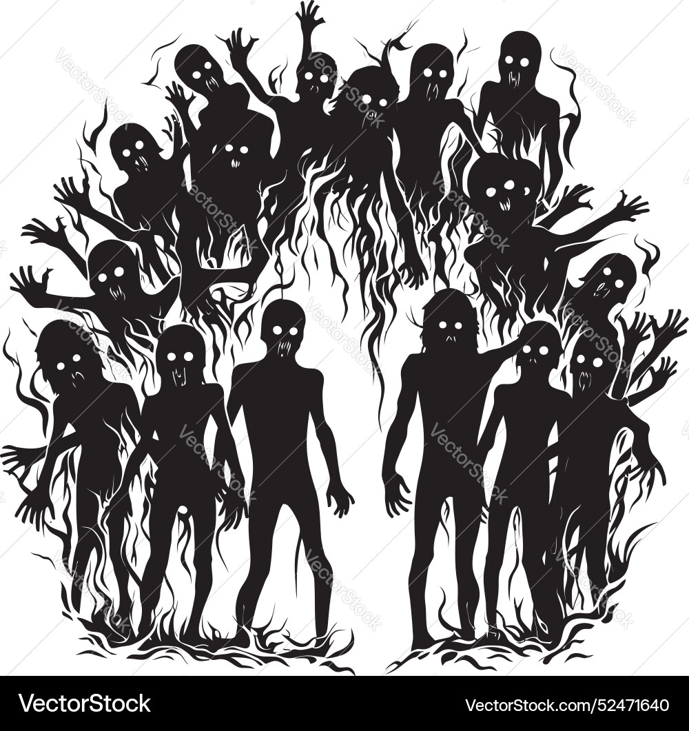 Walking doodles zombies group logo gruesome Vector Image