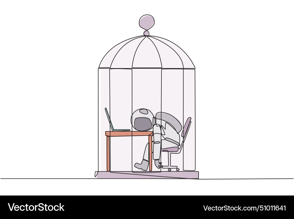 Continuous one line drawing astronaut trapped Vector Image Continuous one line drawing astronaut trapped Vector Image