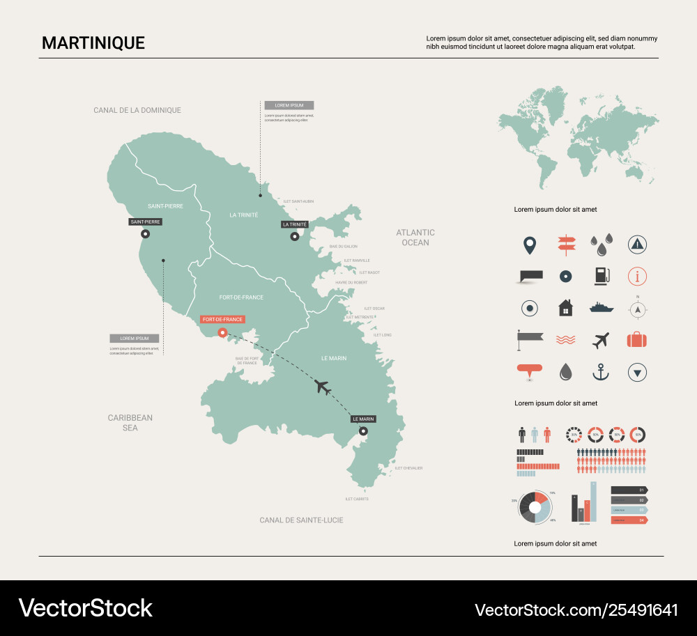 Map martinique country with division Royalty Free Vector