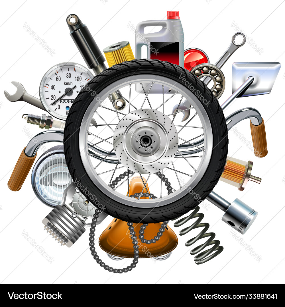 Motorcycle parts concept with wheel Royalty Free Vector