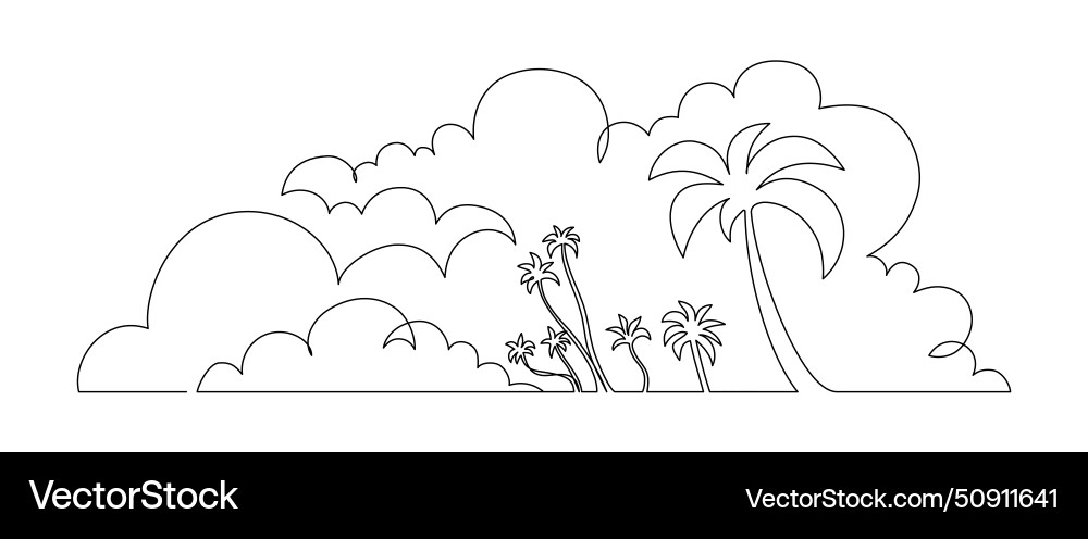 One continuous line drawing of beach with palm Vector Image