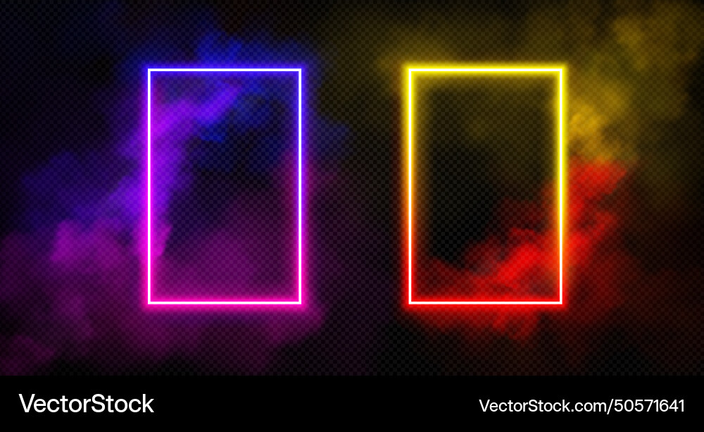 Rectangle neon luminous frame with smoke clouds Vector Image
