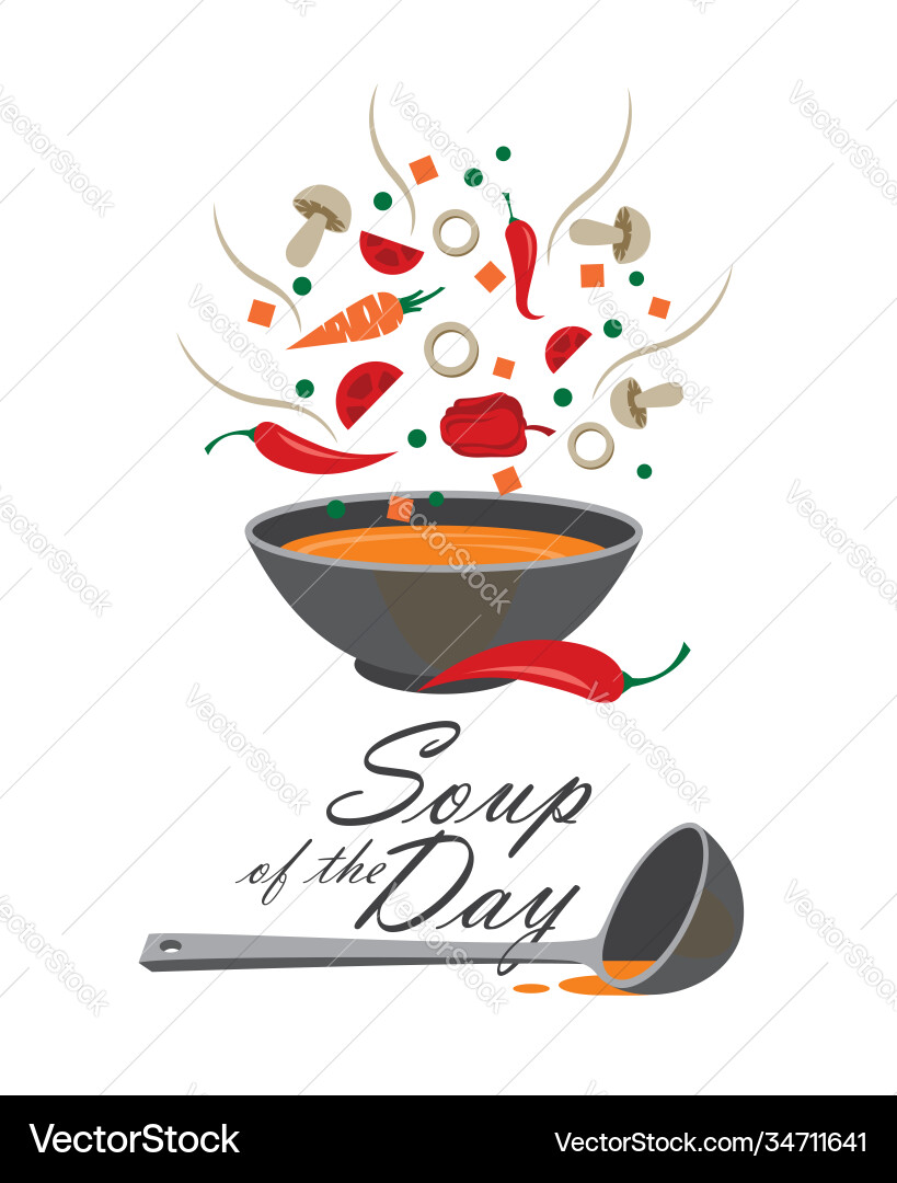 Vegetable Soup Bowl with Ladle Royalty Free Vector Image