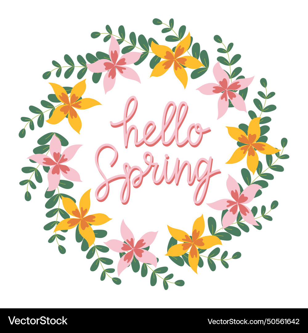 Hand drawn lettering hello spring card Royalty Free Vector