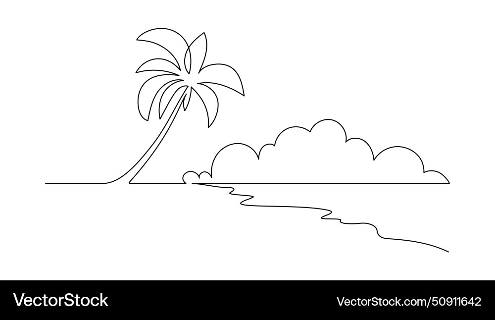 One continuous line drawing of beach with palm Vector Image