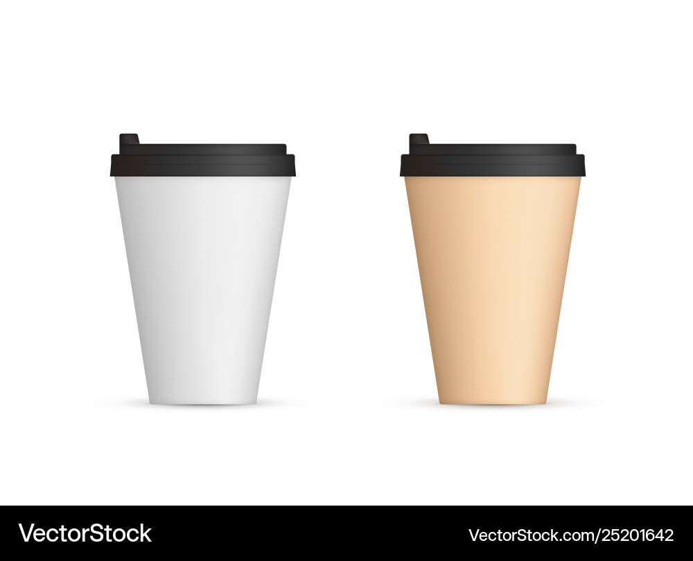 Realistic paper coffee cups with lid front view Vector Image