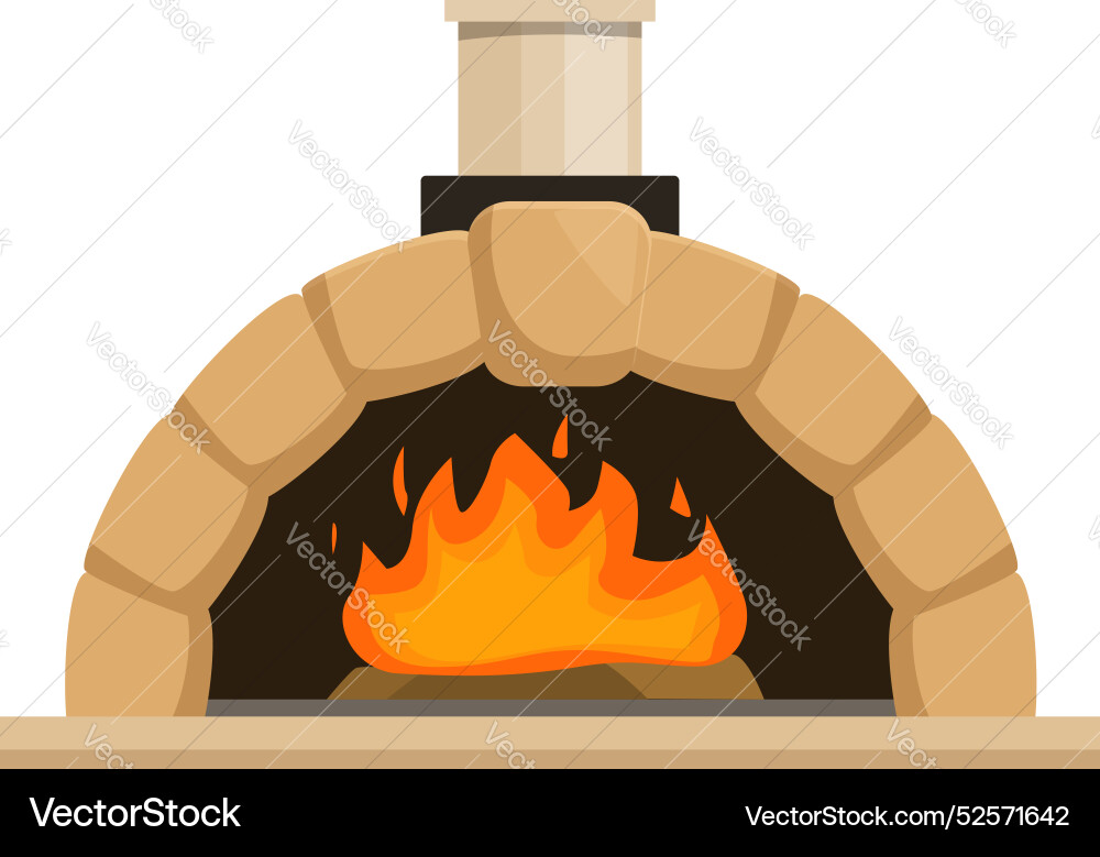 Traditional brick oven burning wood fire Vector Image