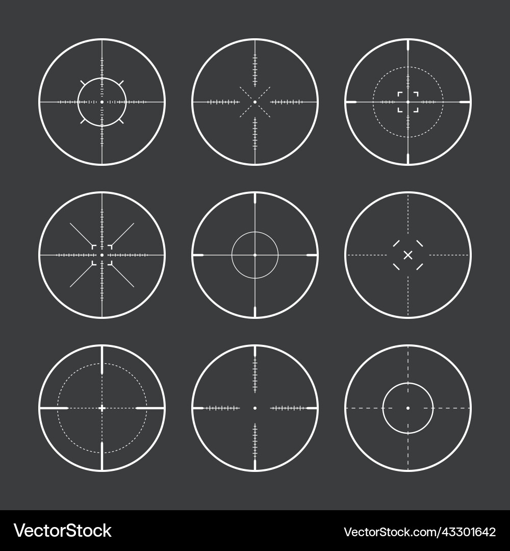 Various sniper rifle sights weapon optical scope Vector Image