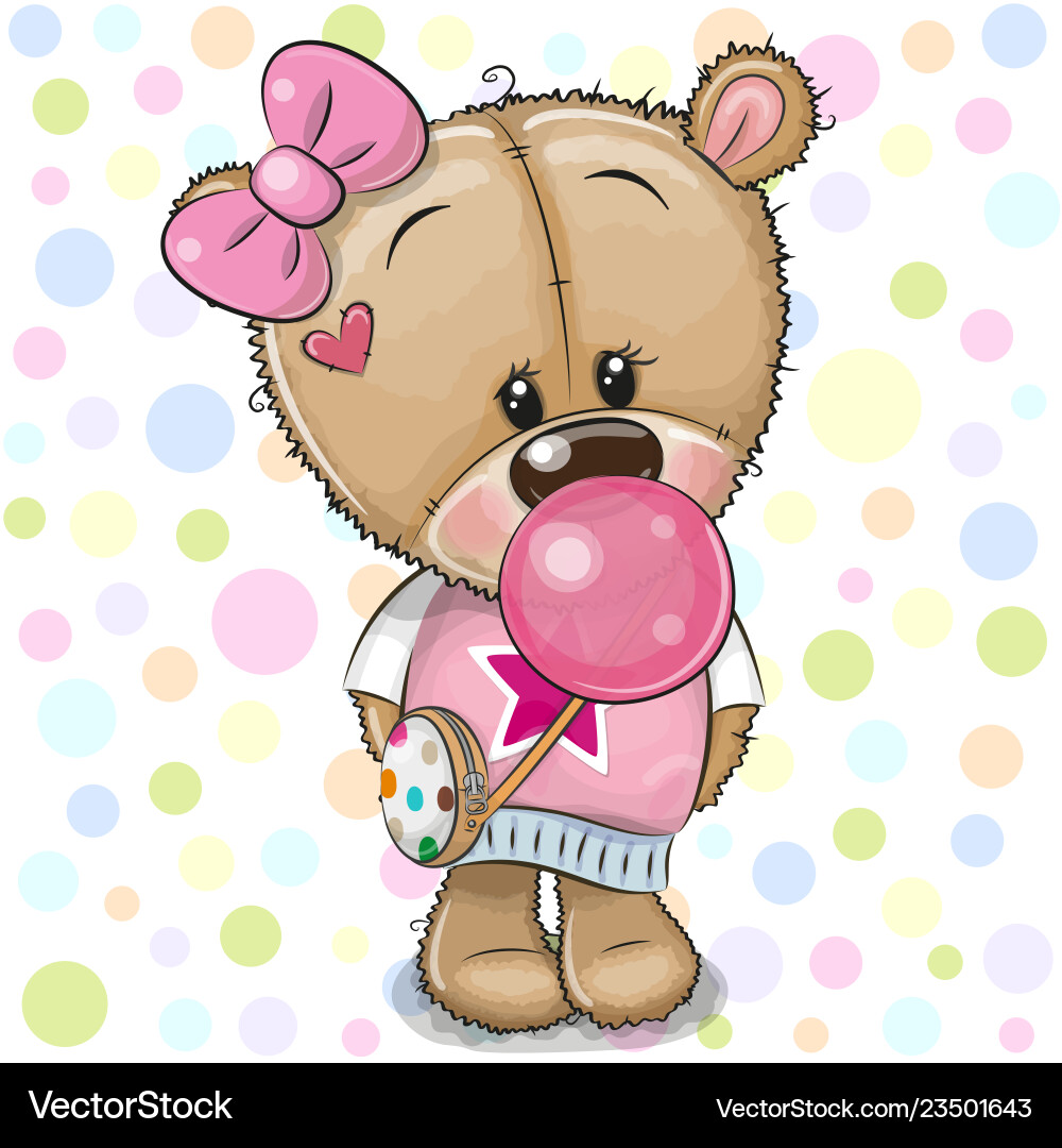 Cute cartoon teddy bear girl with bubble gum Vector Image