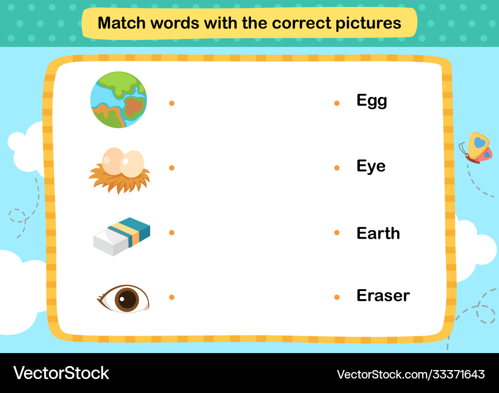 Match words with correct pictures Royalty Free Vector Image