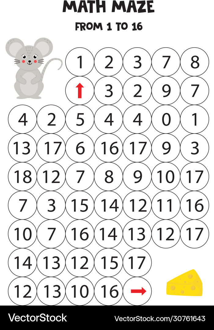 Math Labyrinth von einem bis 16 helfen Maus erhalten