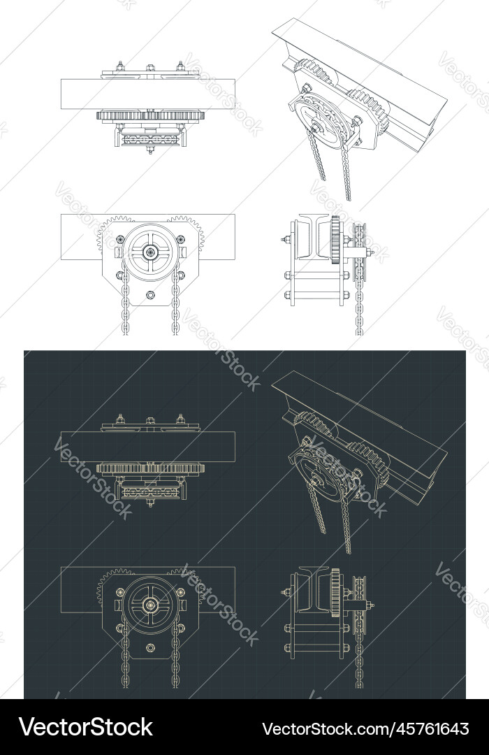 Trolley chain hoist blueprints Royalty Free Vector Image
