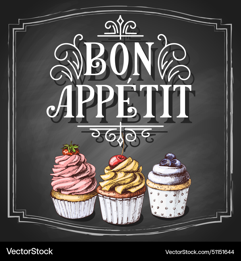 Bon appetit hand lettering vintage drawn Vector Image