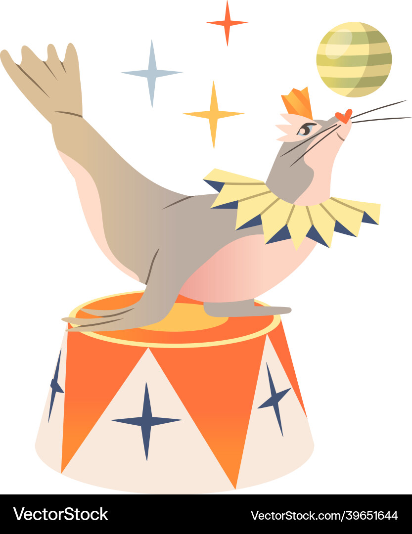 Circus seal balancing with ball cartoon Royalty Free Vector