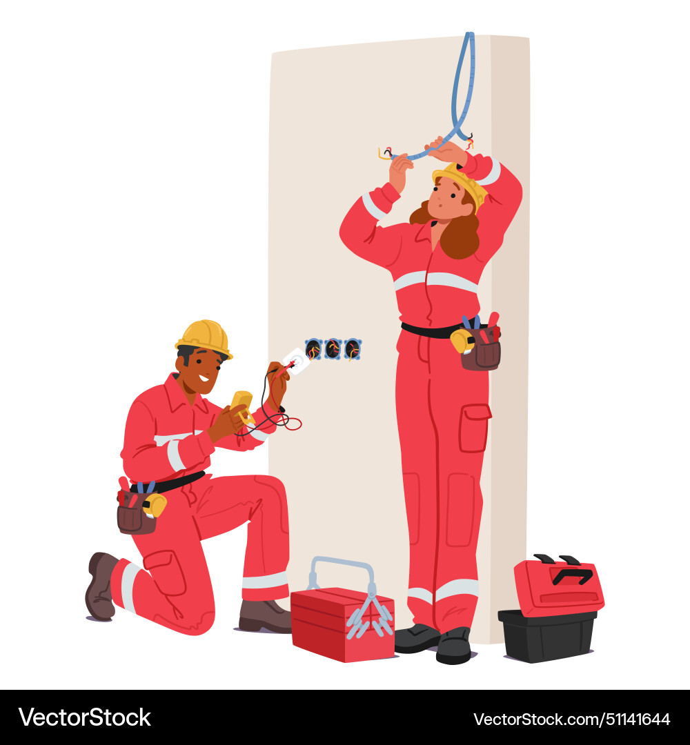Electrician characters repairing and installing Vector Image