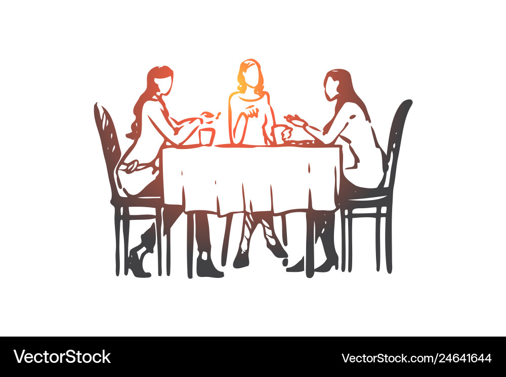 Women restaurant table dishes Royalty Free Vector Image