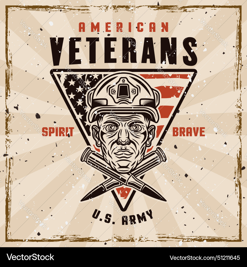 American veterans emblem with soldier head Vector Image