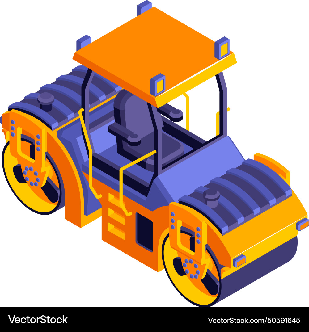 Asphalt compactor isometric composition Royalty Free Vector