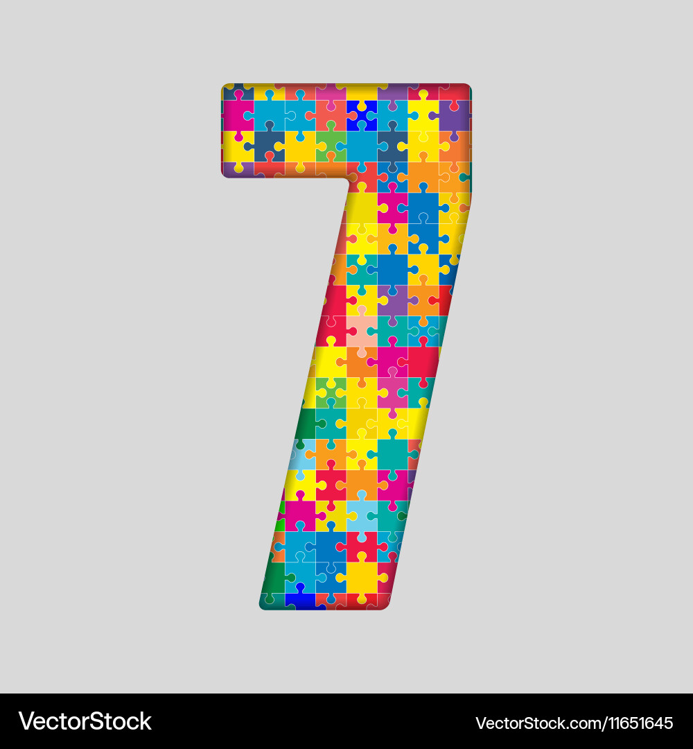 Color puzzle number - 7 seven gigsaw piece Vector Image