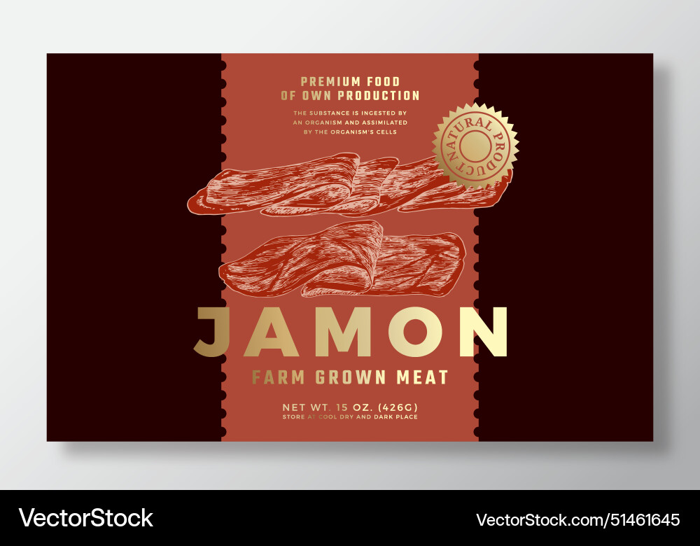 Farm grown jamon food packaging label Royalty Free Vector