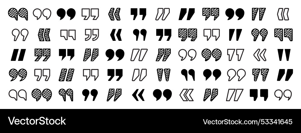 Hatched text quotation marks hand drawn quotes Vector Image