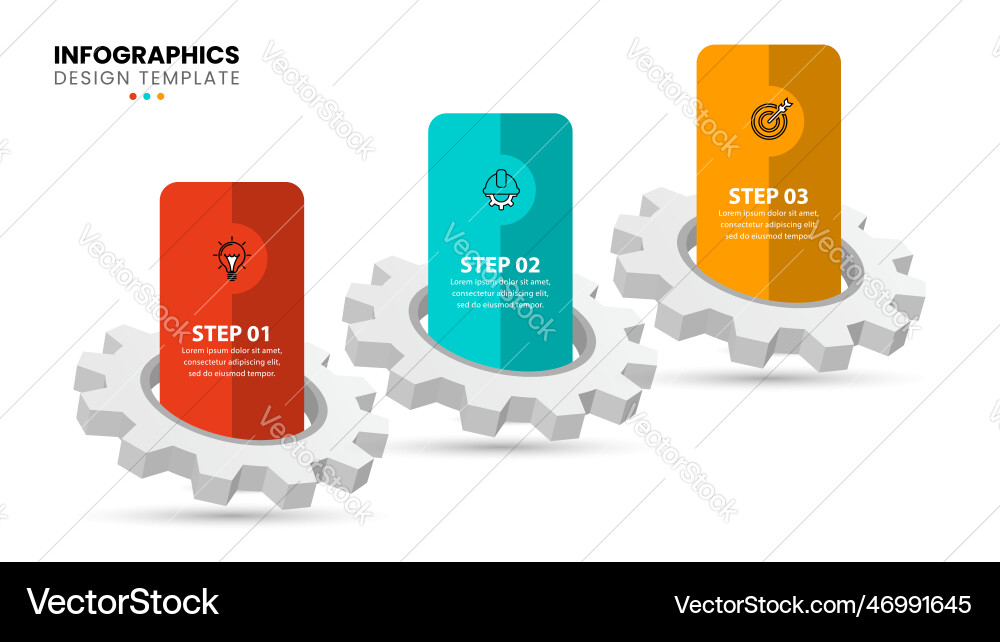 Infographic template 3 3d gear with icons and text
