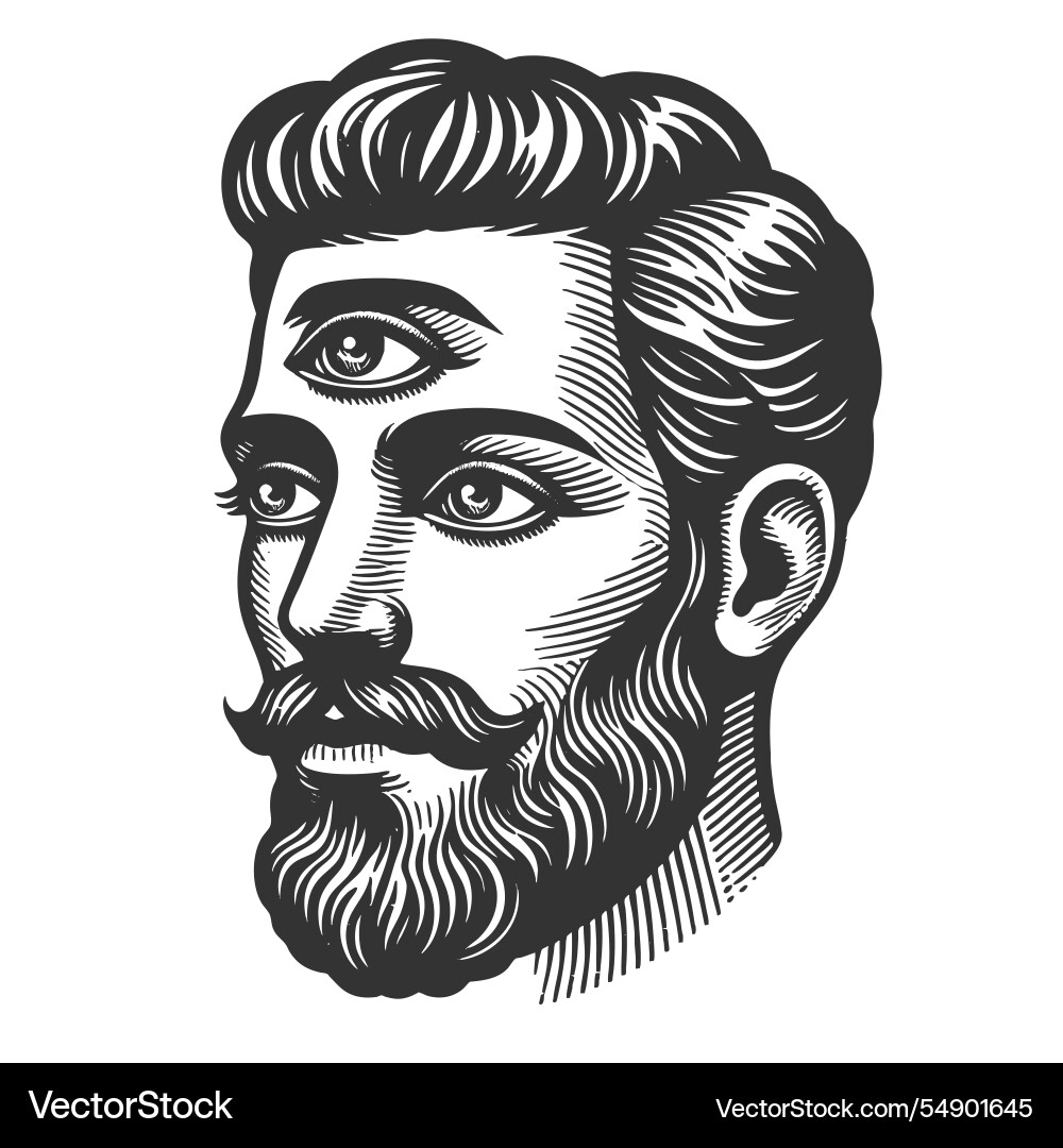 Mystical man with third eye engraving Royalty Free Vector