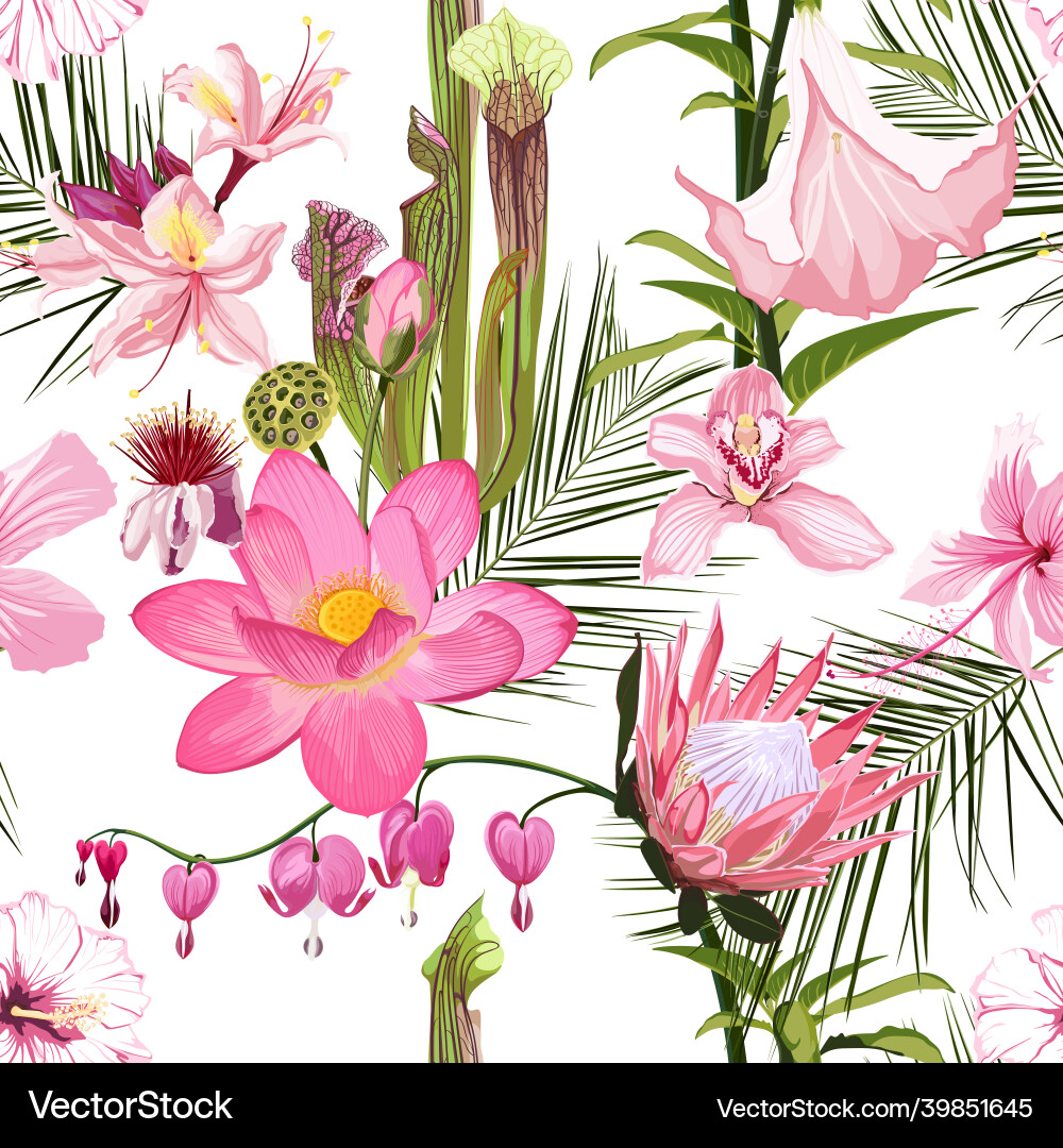 Pink flowers seamless floral pattern Royalty Free Vector