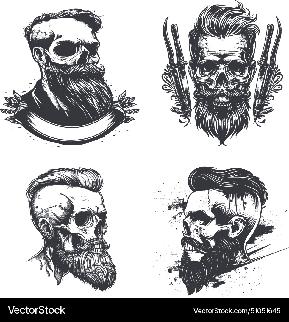 Skull tattoo with beard hairstyle mustache Vector Image