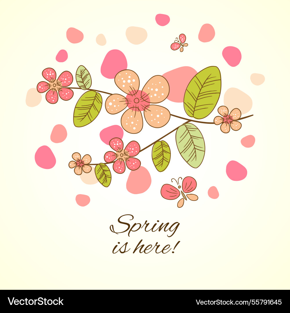 Spring is here card in sketchy style Royalty Free Vector