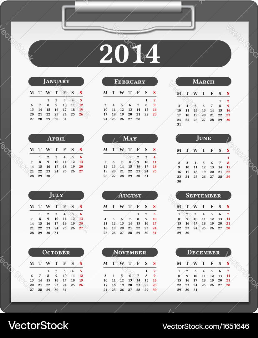 2014 calendar Royalty Free Vector Image - VectorStock